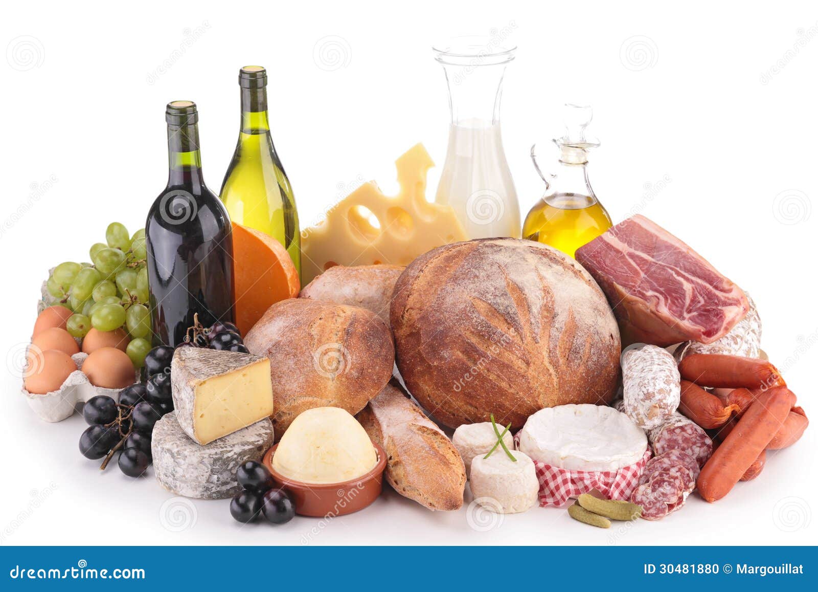 Wijn, kaas, vlees en brood stock foto. Image of gruyère - 30481880