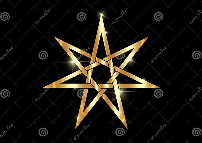 Seven Point Star or Septagram, Known As Heptagram. Gold Elven or Fairy ...