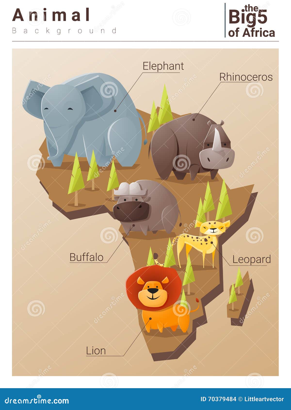 Wild African Animal Background Big Five Stock Vector - Illustration of ...