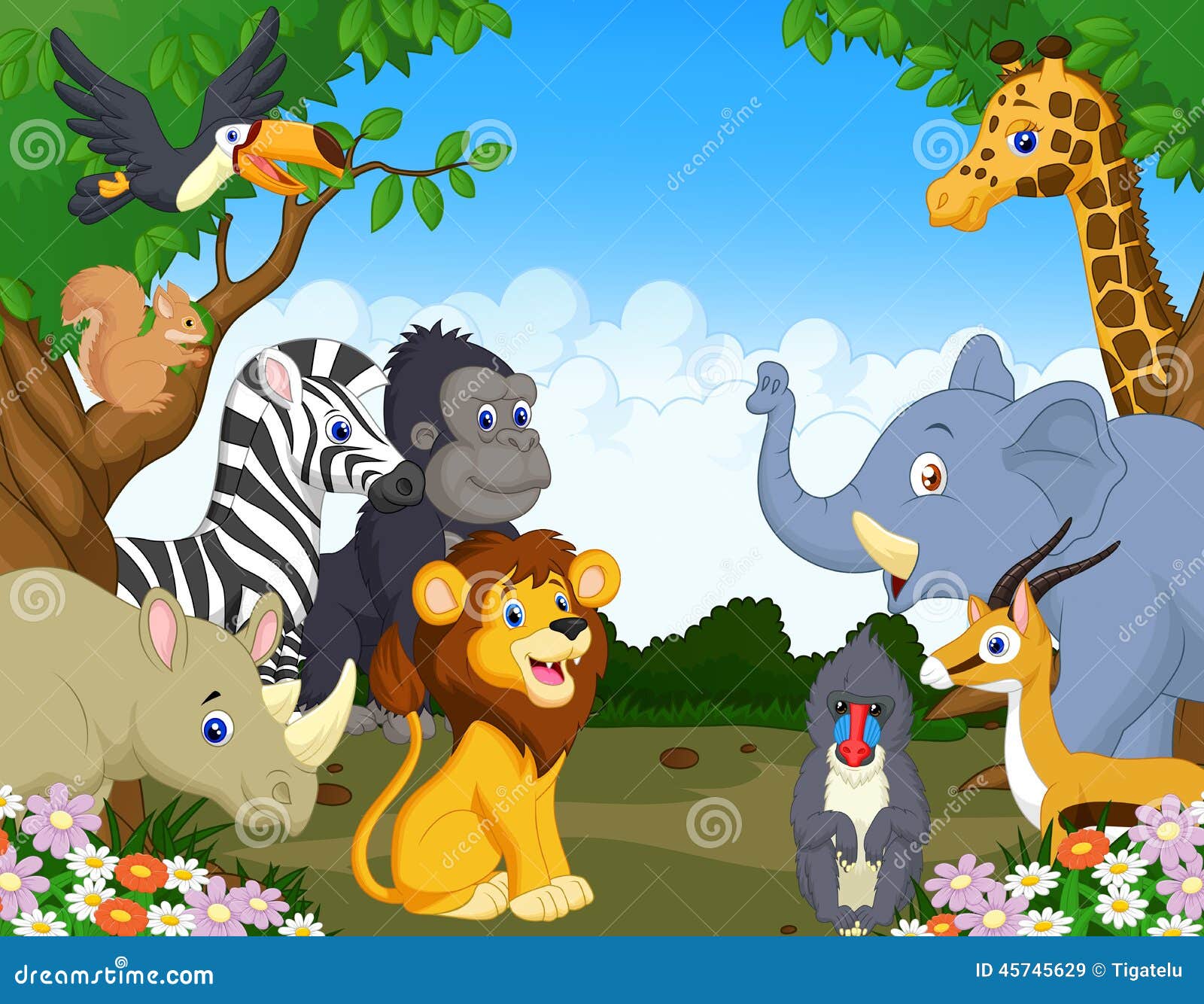 Wild Animal cartoon stock vector. Illustration of group - 45745629