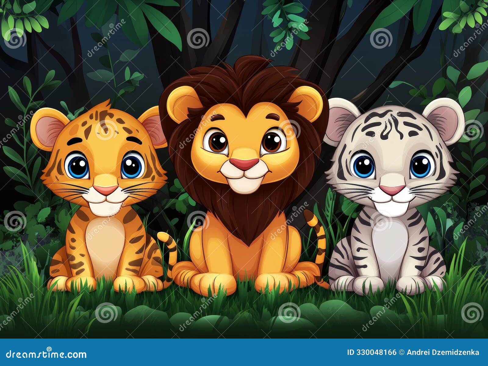 Wild Animal Cartoon in a Lush Forest Stock Photo - Image of adorable ...