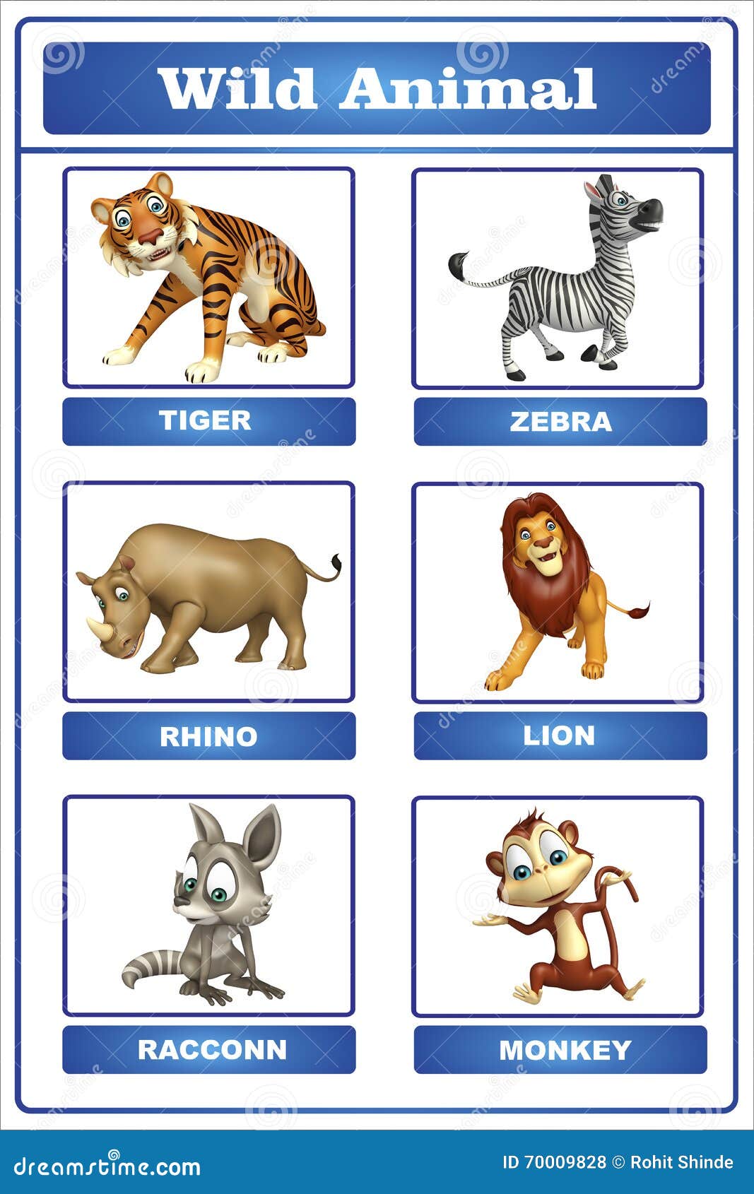 Wild animal chart stock illustration. Illustration of animal - 70009828