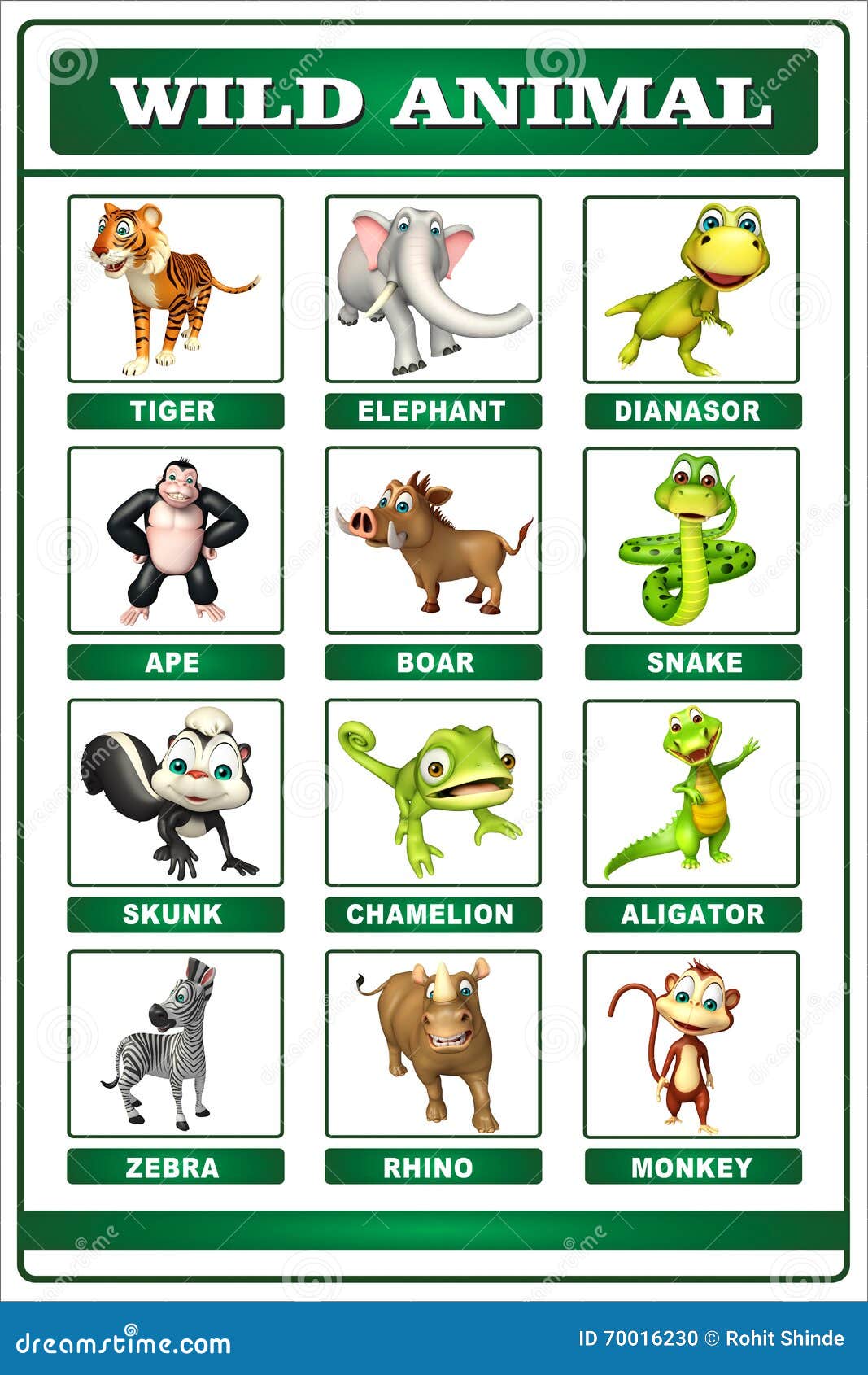 Wild animal chart stock illustration. Illustration of animals - 70016230