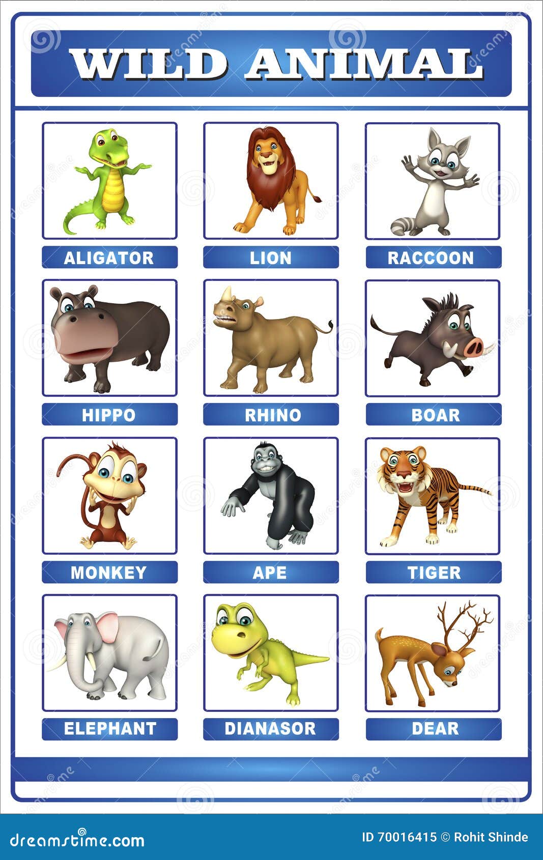 Wild animal chart stock illustration. Illustration of dinosour - 70016415