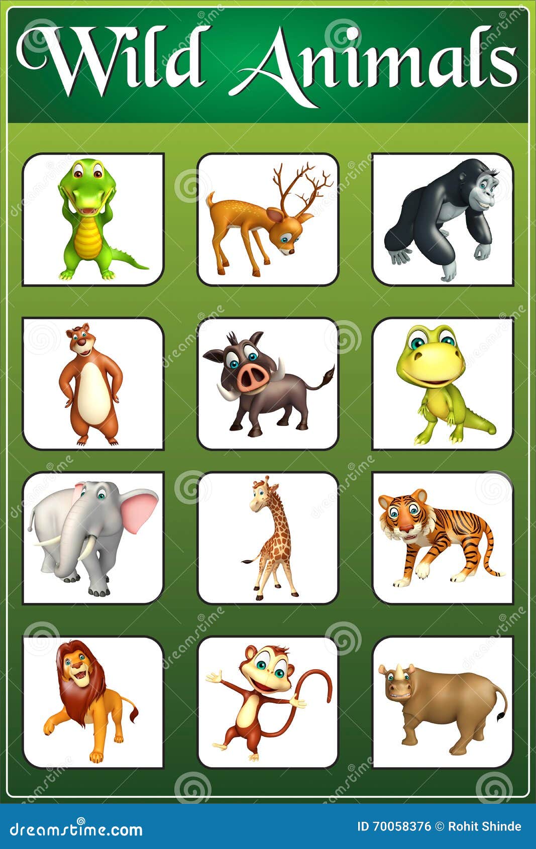 Wild animal chart stock illustration. Illustration of apes - 70058376