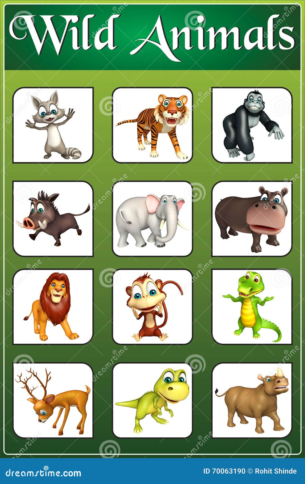 Wild animal chart stock illustration. Illustration of collection - 70063190