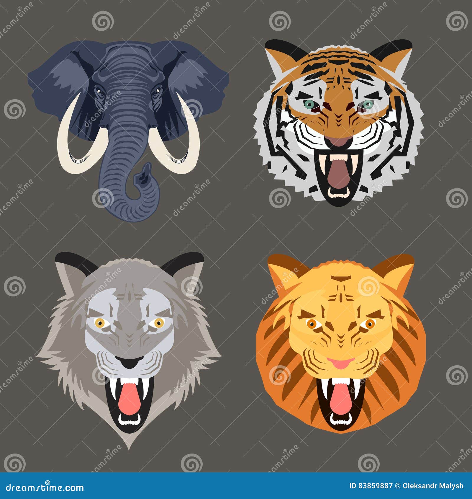 Wild animal faces stock vector. Illustration of face - 83859887