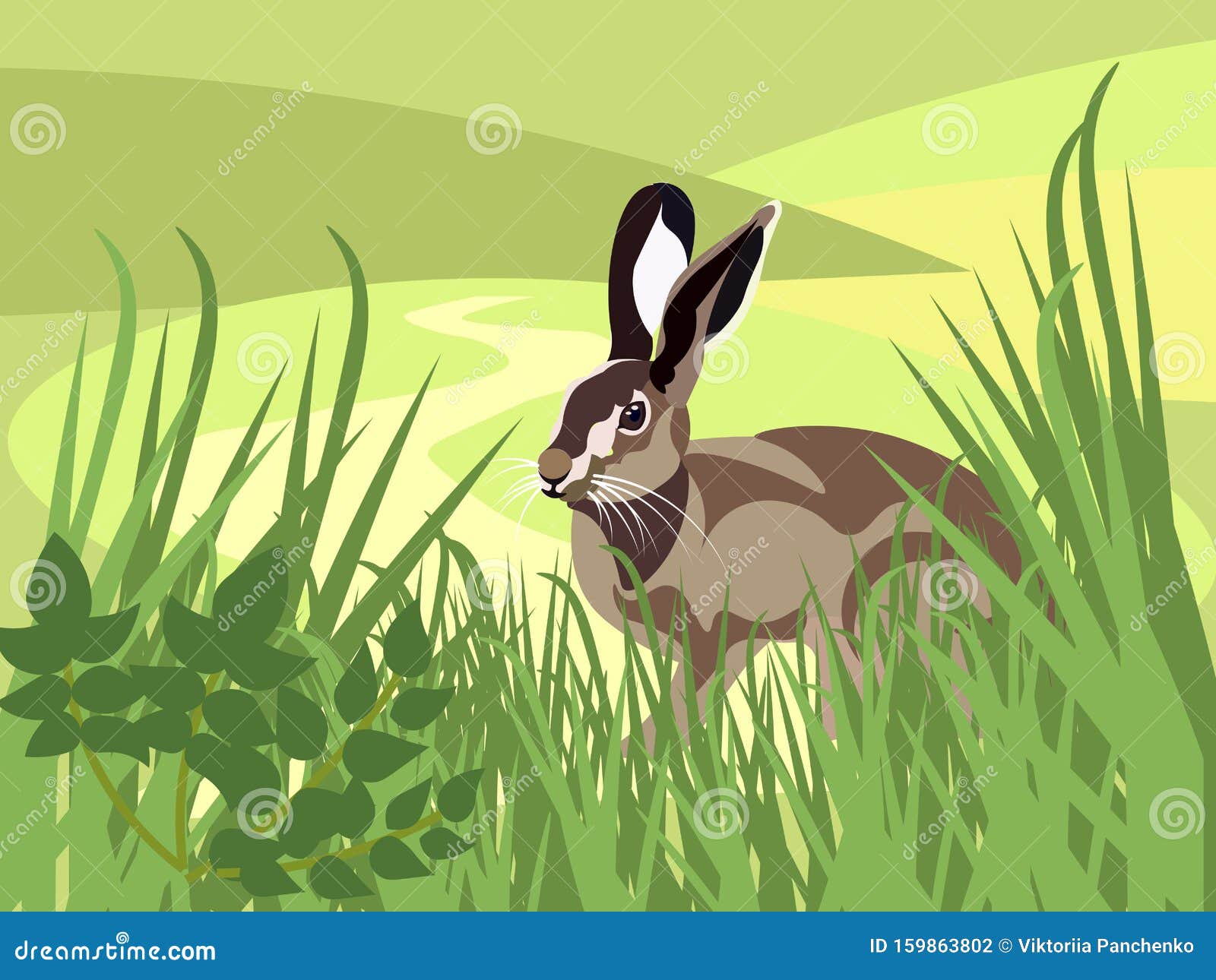 Wild Animal. a Hare is Sitting in the Grass. in Minimalist Style Stock ...