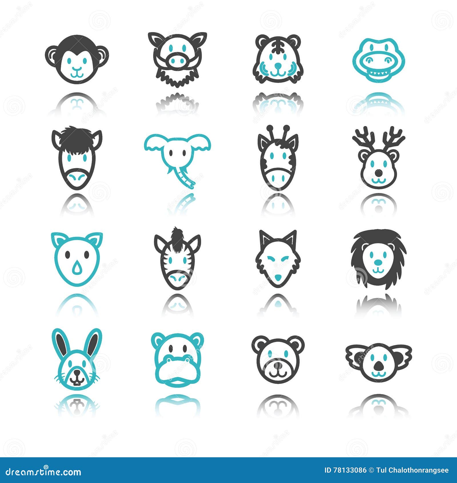 Wild Animal Icons with Reflection Stock Vector - Illustration of ...