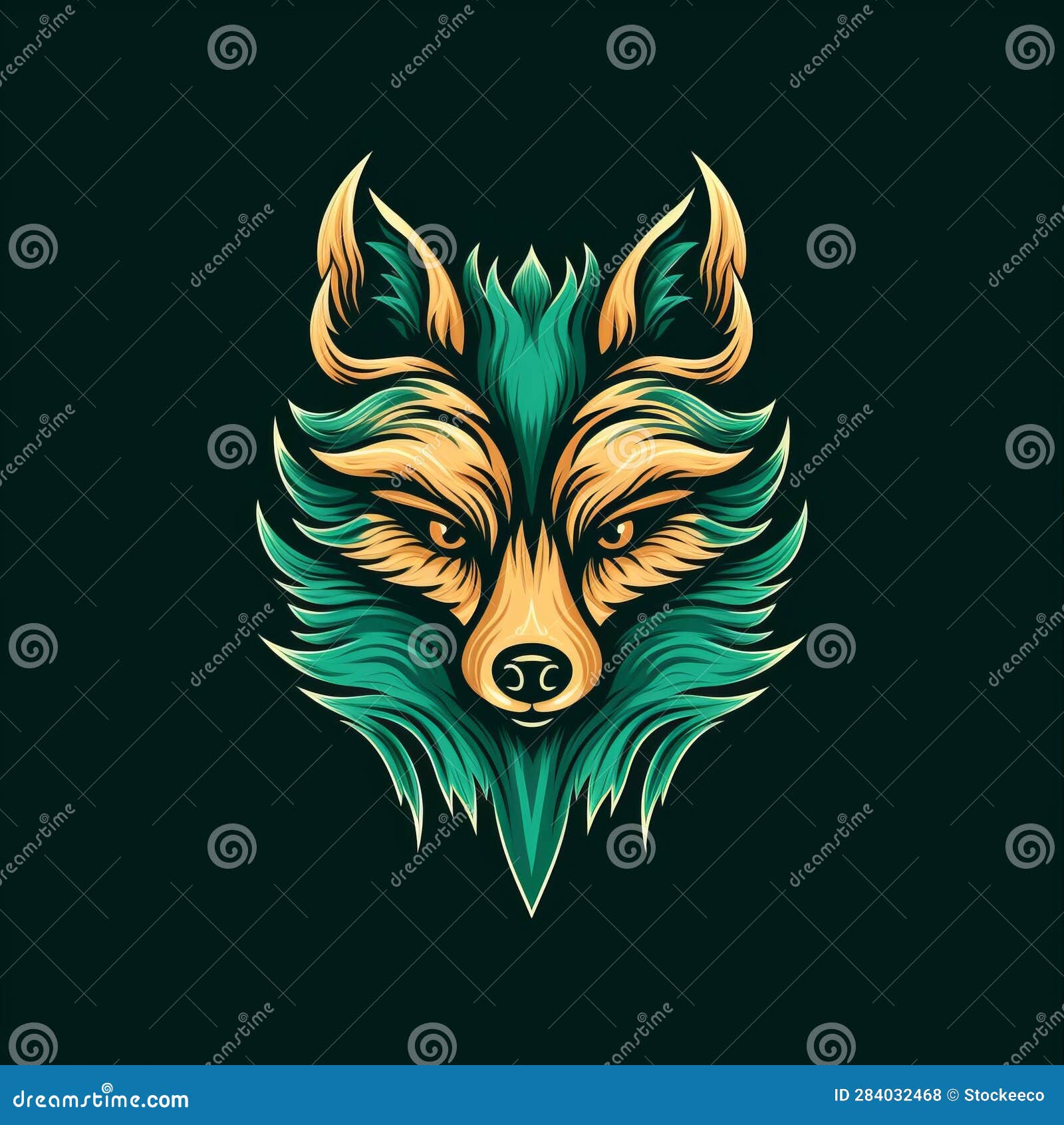 Green Wolf Head Logo with Tropical Symbolism and Distinctive Character ...