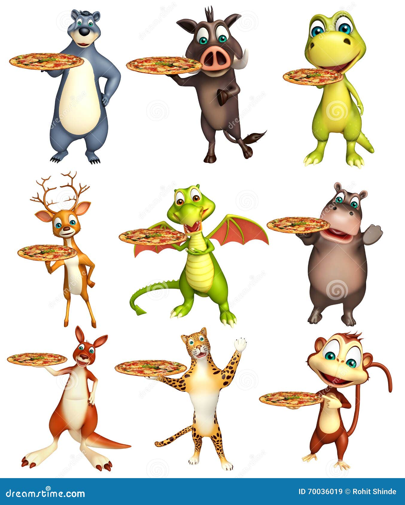 Wild animal with Pizza stock illustration. Illustration of cute - 70036019