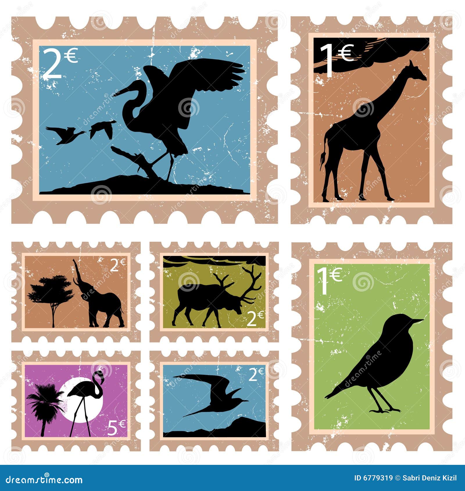 Wild animal stamps stock vector. Illustration of post - 6779319