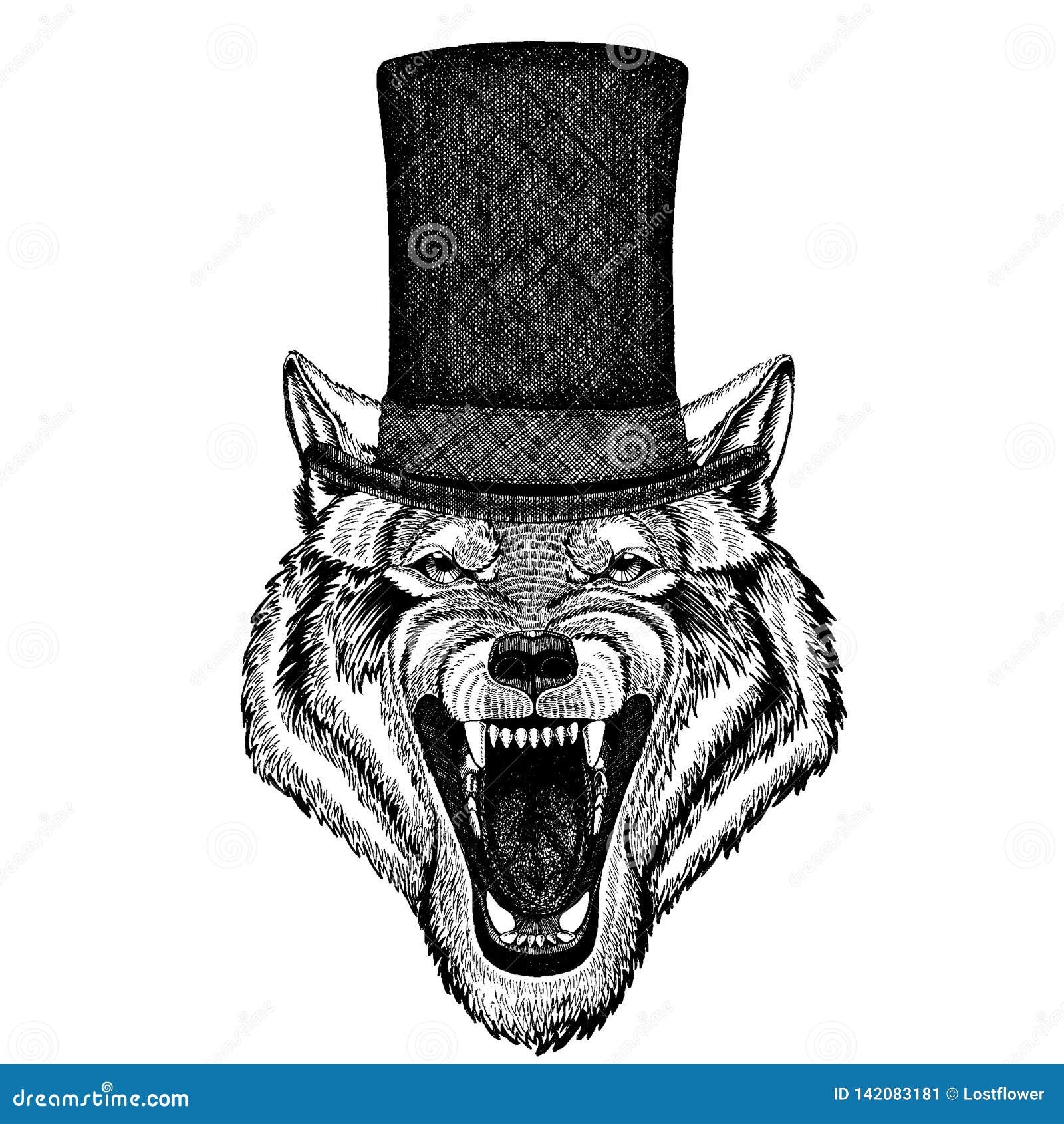 Wild Animal Wearing Top Hat, Cylinder. Hipster Wolf Stock Vector ...