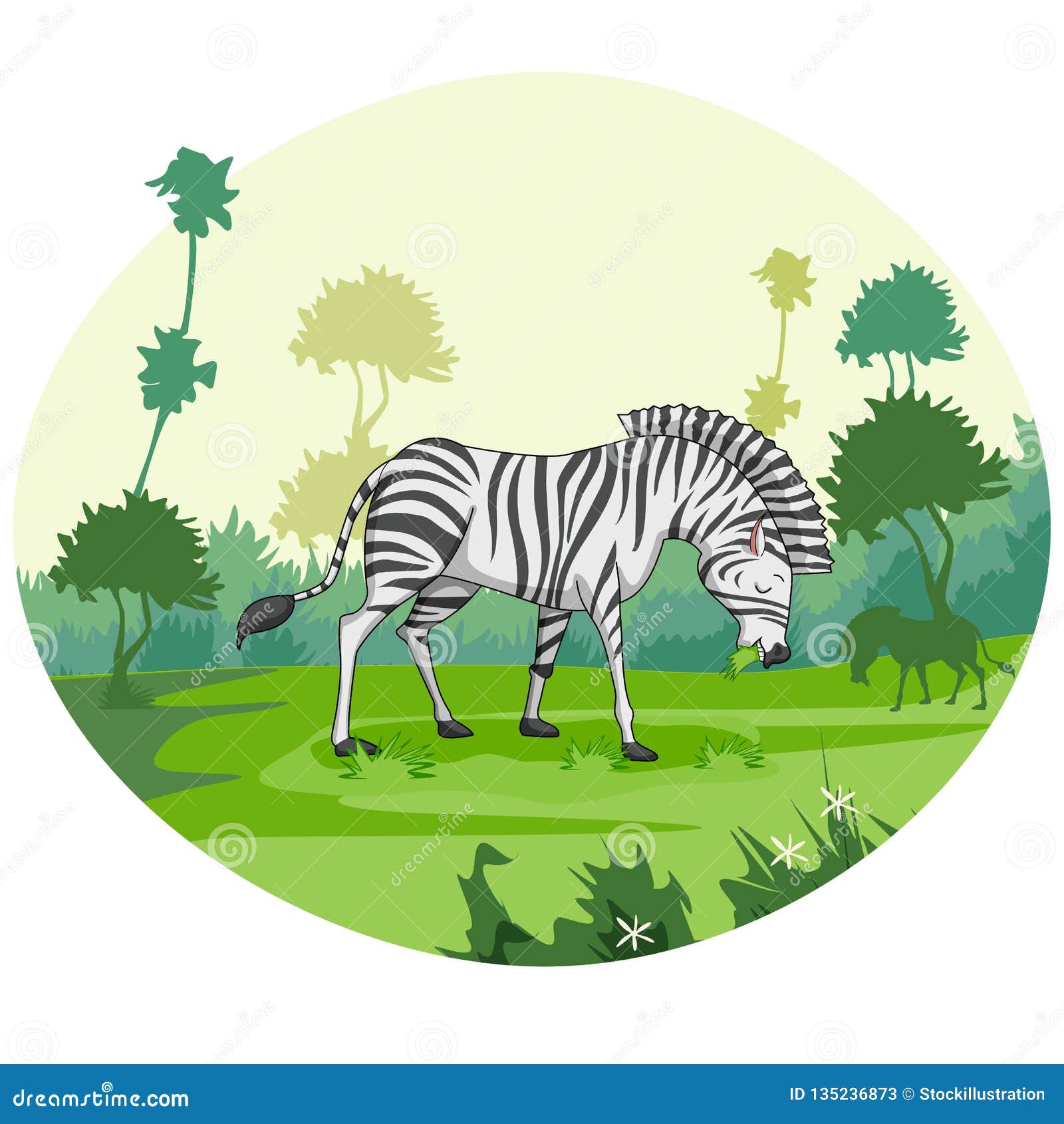 Zebra In The Jungle. Tropical Leaves Vector Illustration ...