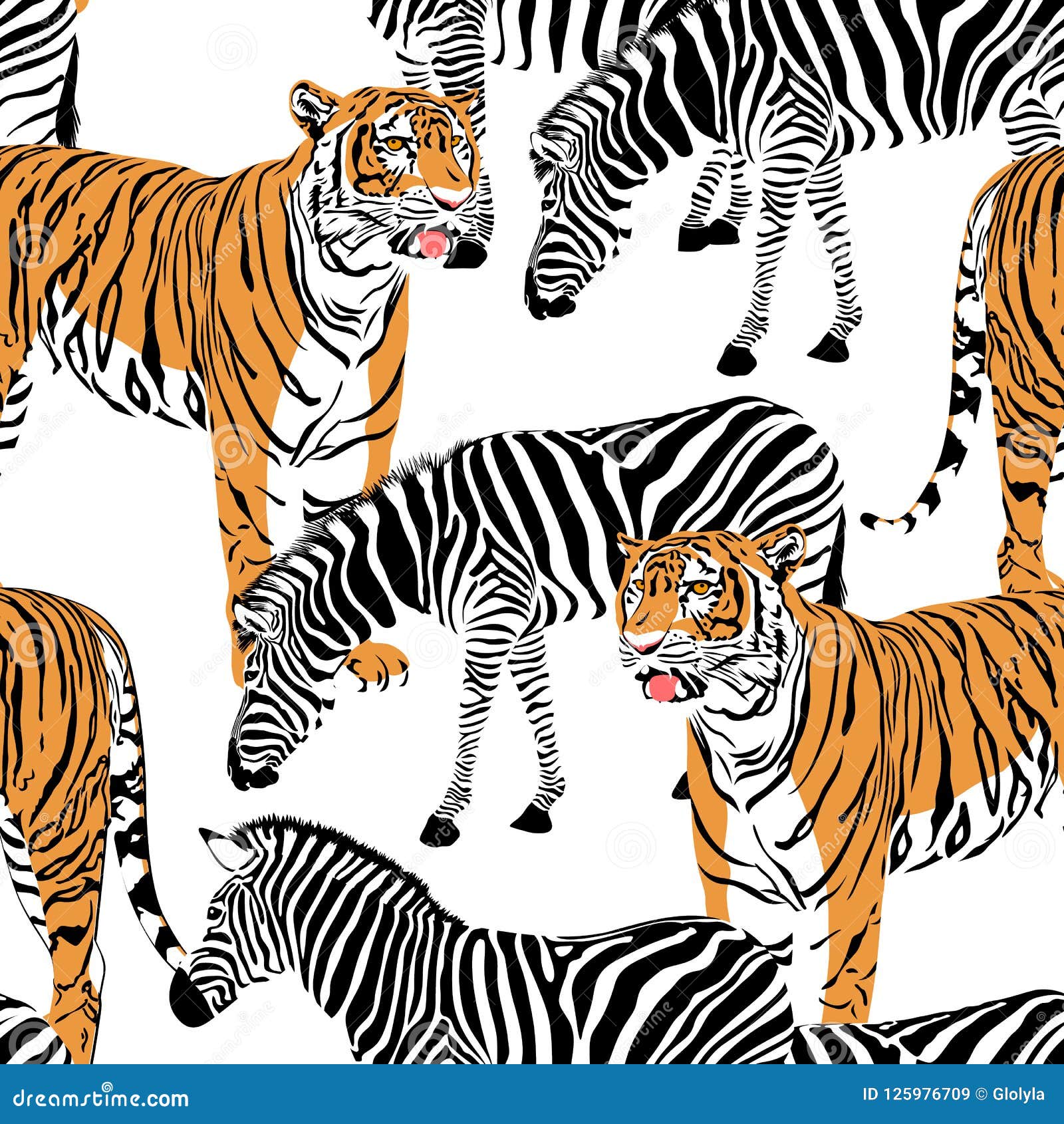 Tiger and Zebra Seamless Pattern. Stock Vector - Illustration of ...