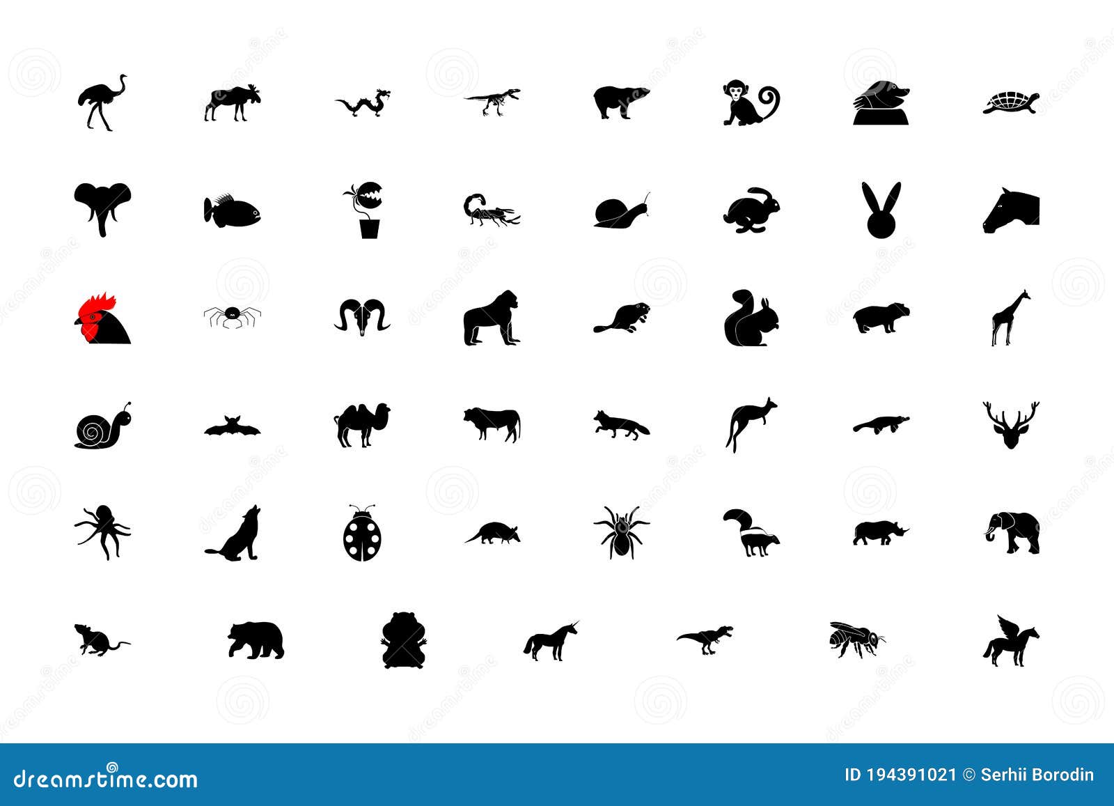 Wild Animals Black Color Set Solid Style Flat Vector Image Stock Vector ...