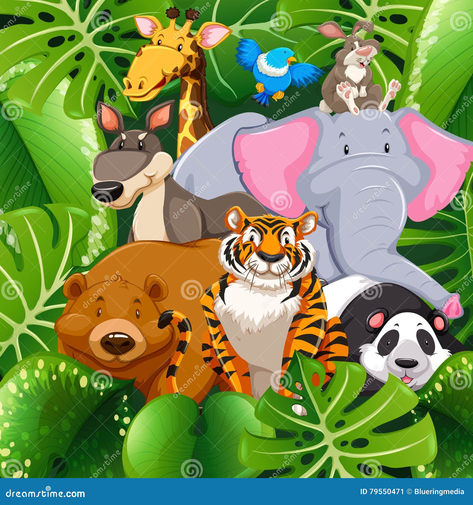 Wild animals in the bush stock vector. Illustration of clipart - 79550471