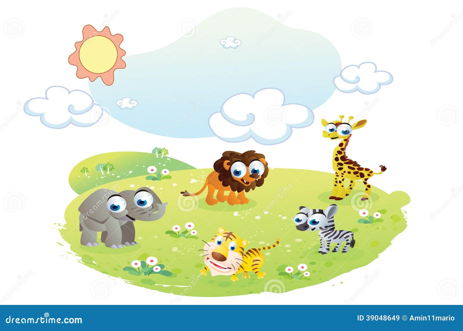 Wild Animals Cartoon at the Garden Stock Illustration - Illustration of ...
