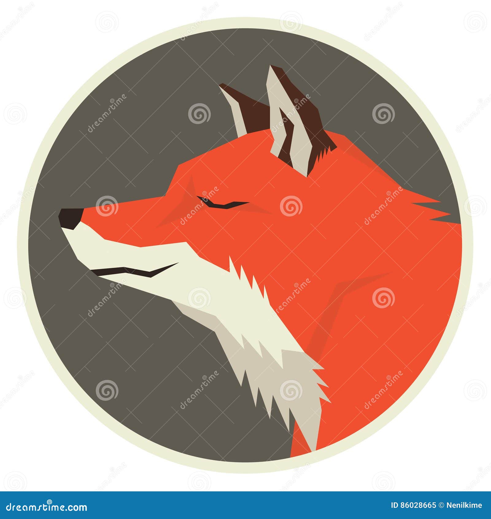 Wild Animals Collection Red Fox Geometric Style Round Frame Stock ...