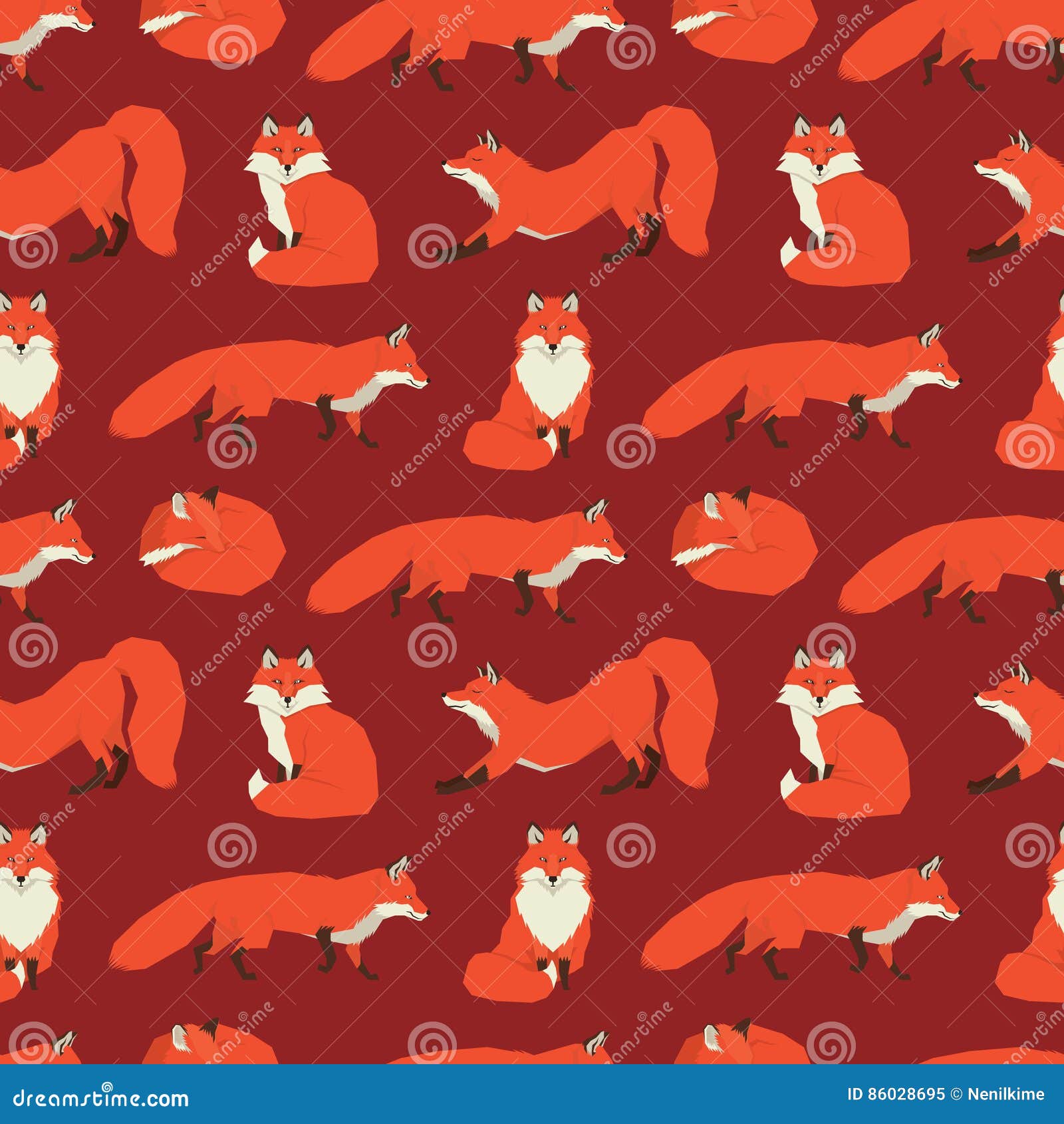 Wild Animals Collection Red Foxes Seamless Pattern Stock Vector ...