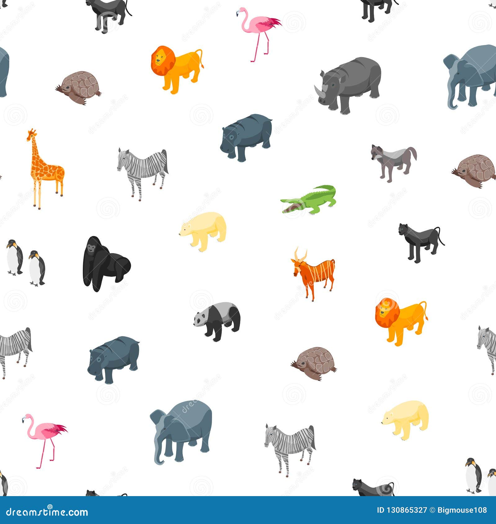 Wild Animals 3d Seamless Pattern Background Isometric View. Vector ...