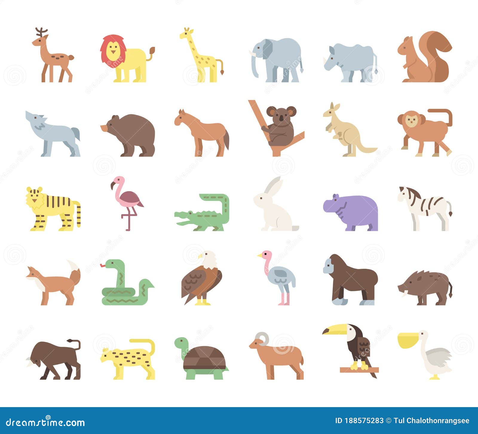 Wild Animals Flat Vector Icons Stock Vector - Illustration of monkey ...