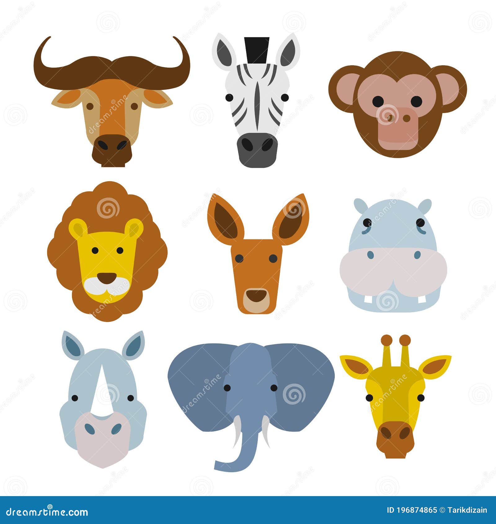 Wild Animals Heads Set in Flat Style Isolated on White Background Stock ...