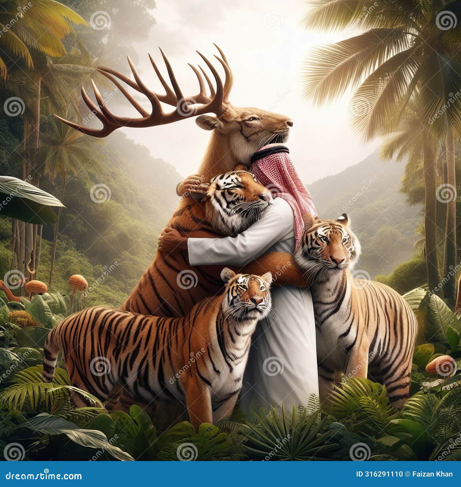 Wild Animals and Human Hugging Each Other in the Jungle Stock Photo ...