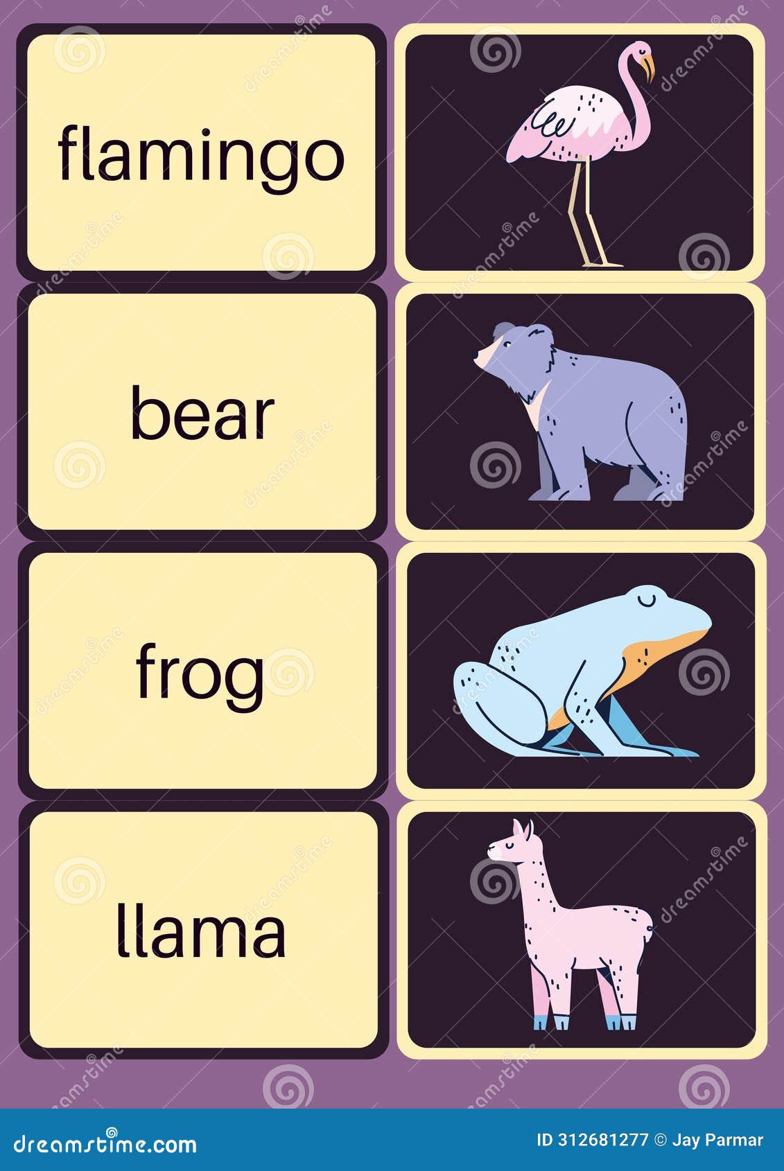 Wild Animals Memory Game Cutout Flashcards - 4 Stock Illustration ...