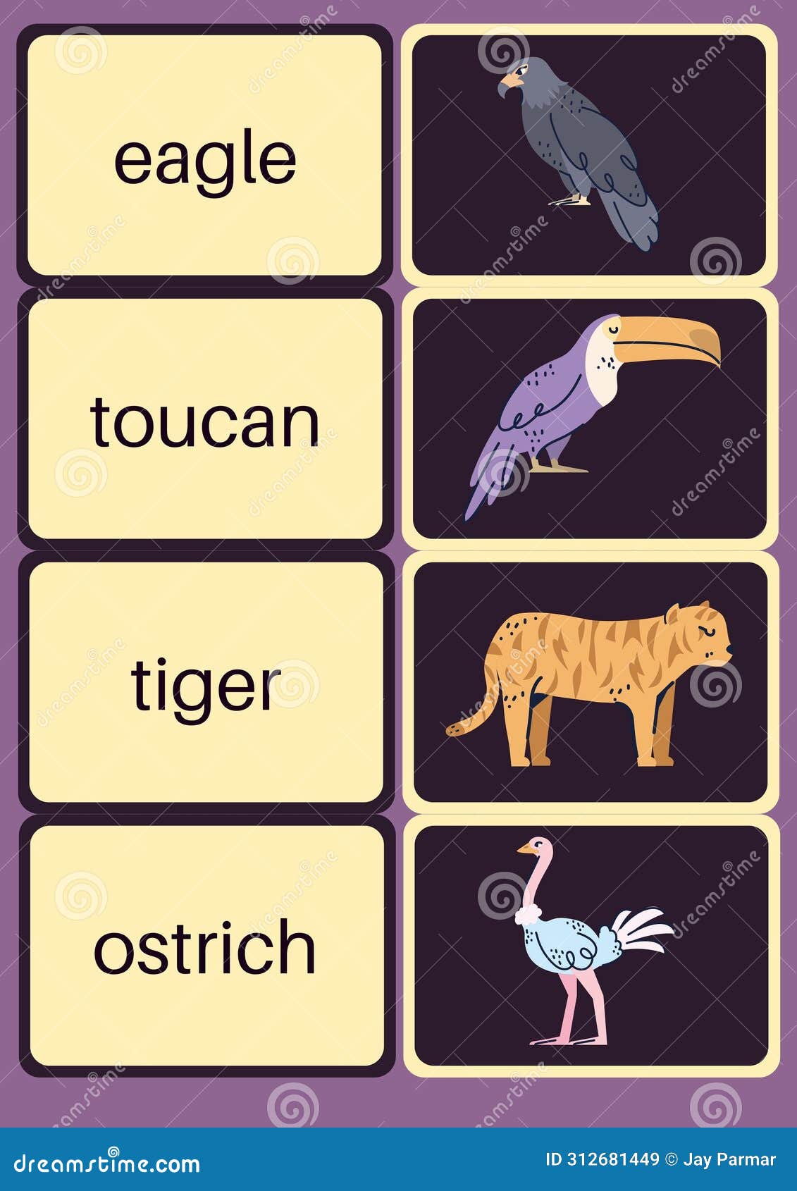 Wild Animals Memory Game Cutout Flashcards - 5 Stock Illustration ...