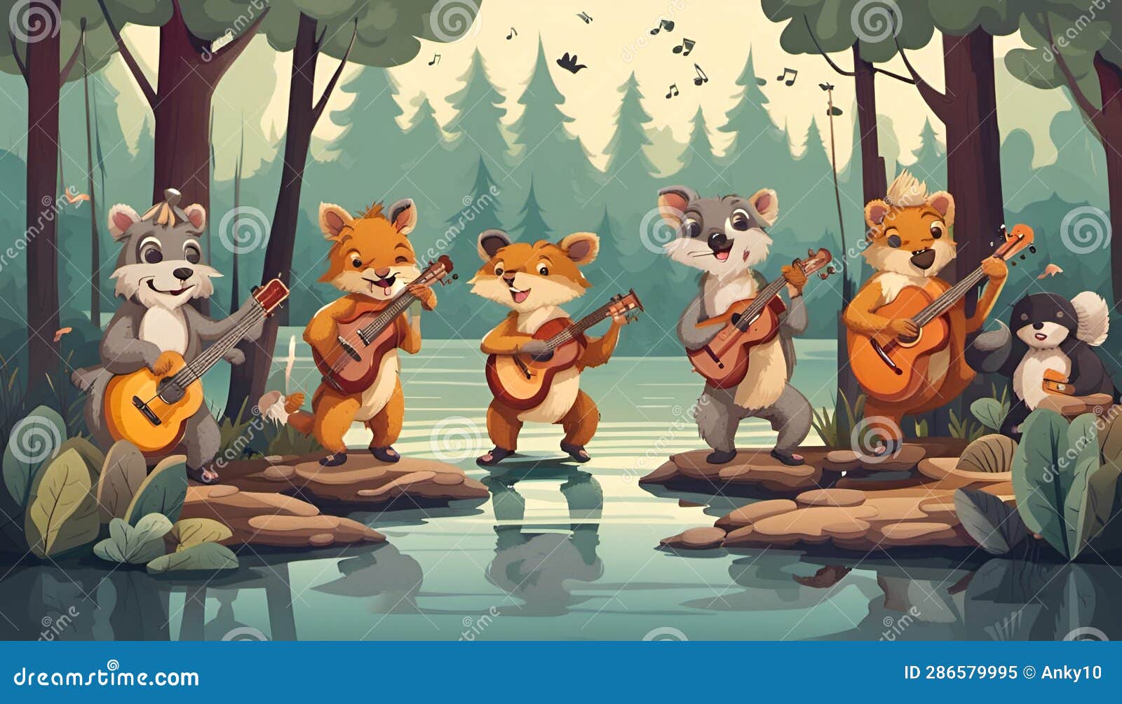 Animals With Music Instruments. Zoo Musicians Entertainment Cute Vocal ...