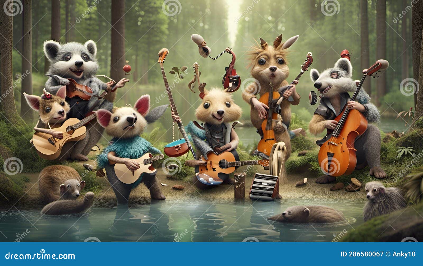 Animals With Music Instruments. Zoo Musicians Entertainment Cute Vocal ...