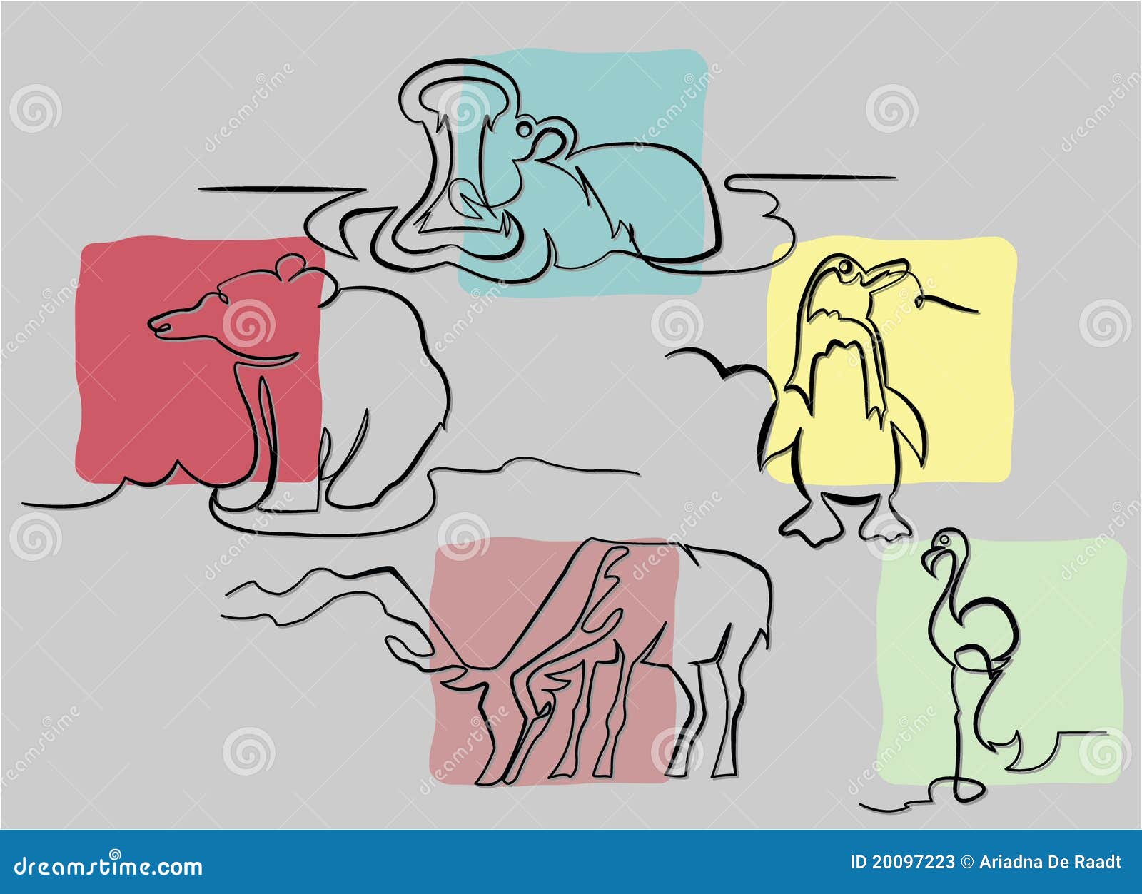 Wild animals in one line stock vector. Illustration of sketch - 20097223