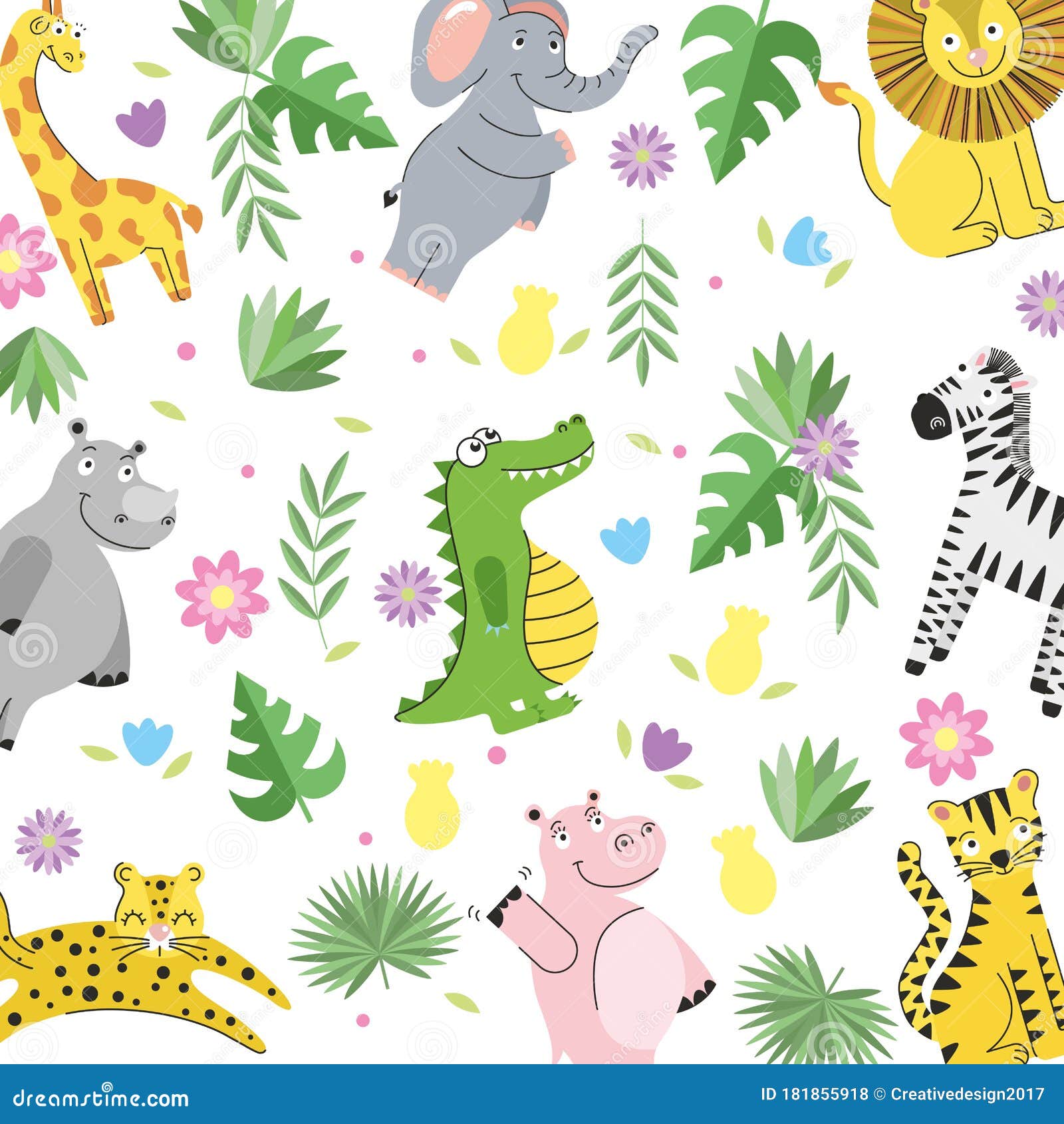 Wild Animals Pattern. Vector Stock Vector - Illustration of lion ...