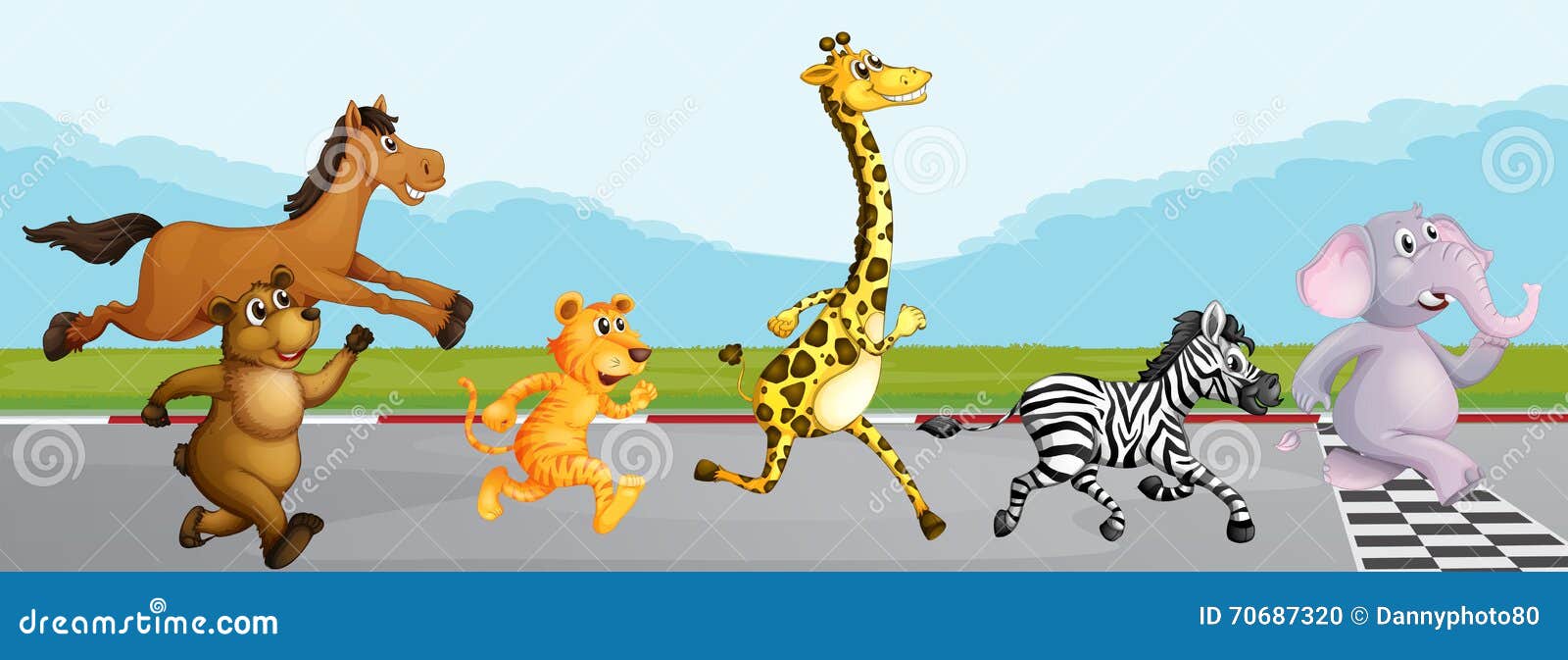 Wild Animals Running in Race Stock Vector - Illustration of landscape ...