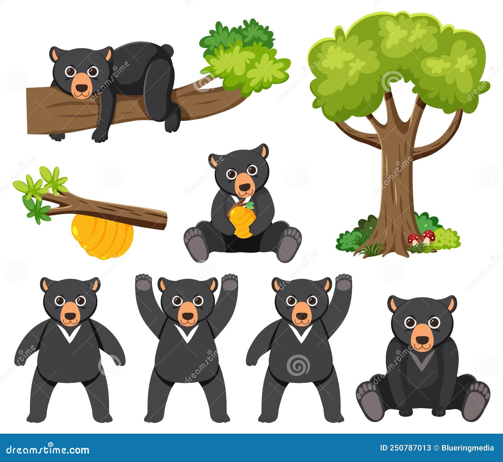 Wild Animals Set with Nature Elements Stock Vector - Illustration of ...