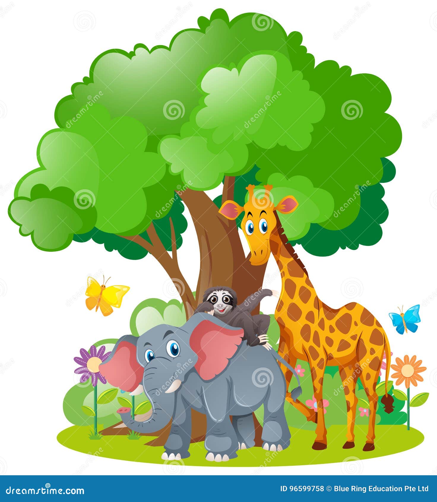 Wild Animals Standing Under the Tree Stock Vector - Illustration of ...