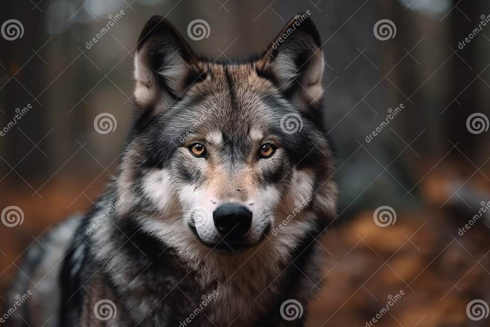 Wild Beautiful Grey Wolf in a Forest. Generative AI Stock Illustration ...