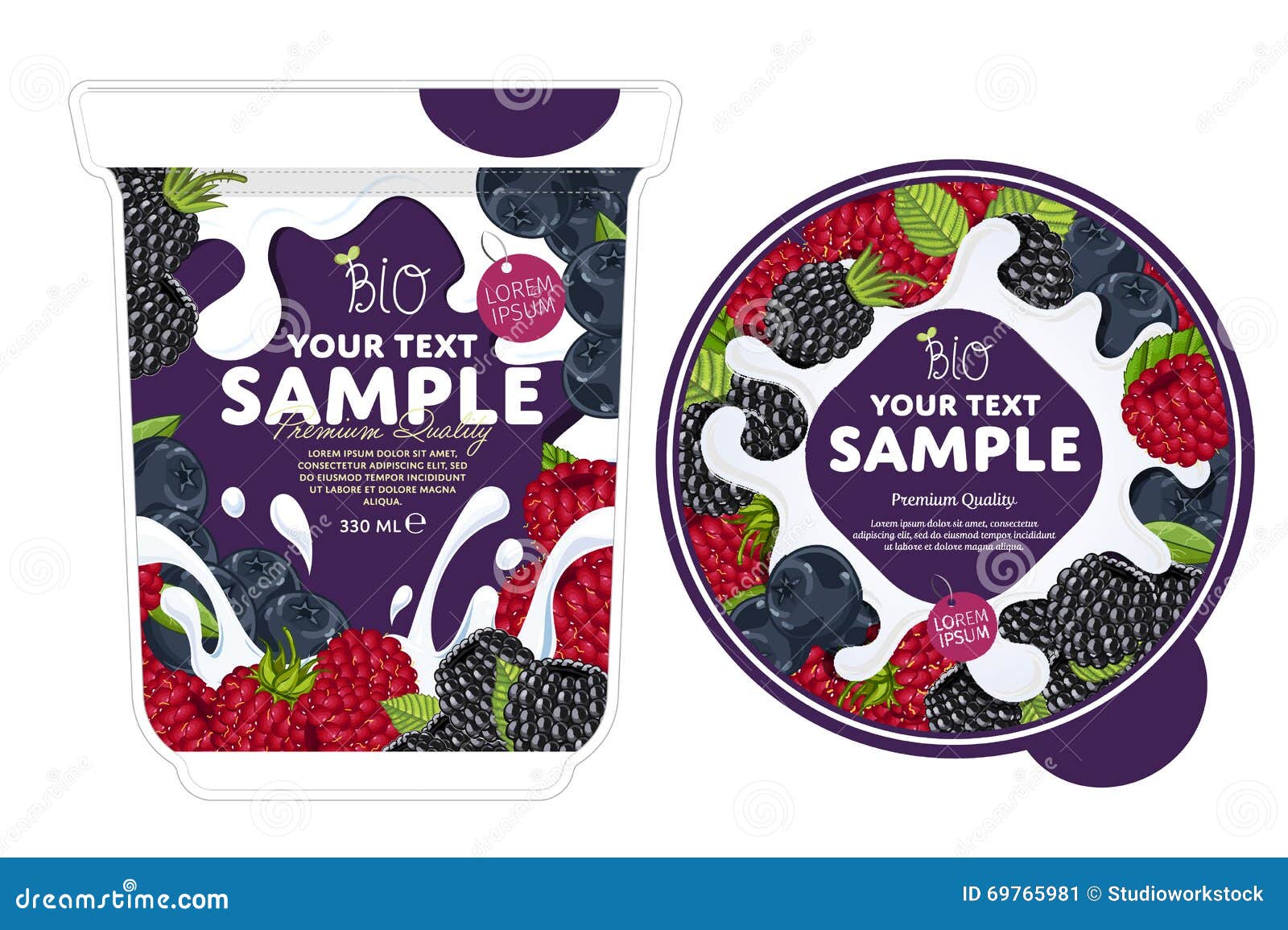 Wild Berries Yogurt Packaging Design Template. Stock Image - Image of ...