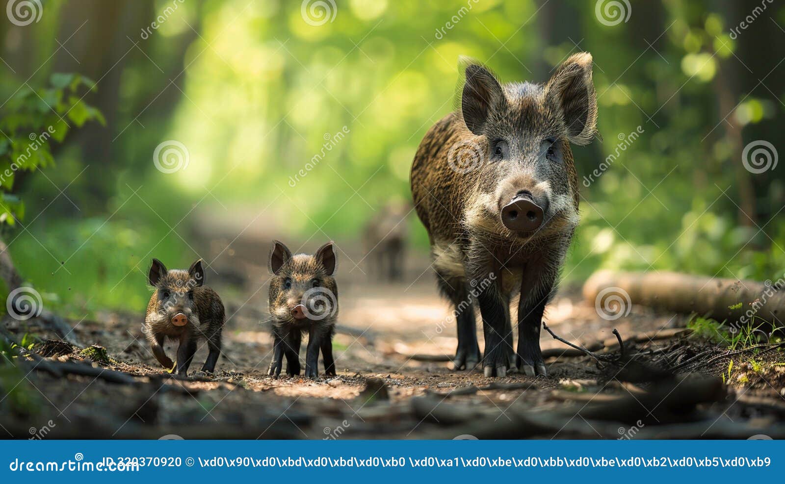 Wild Boar with Children in the Forest Stock Illustration - Illustration ...