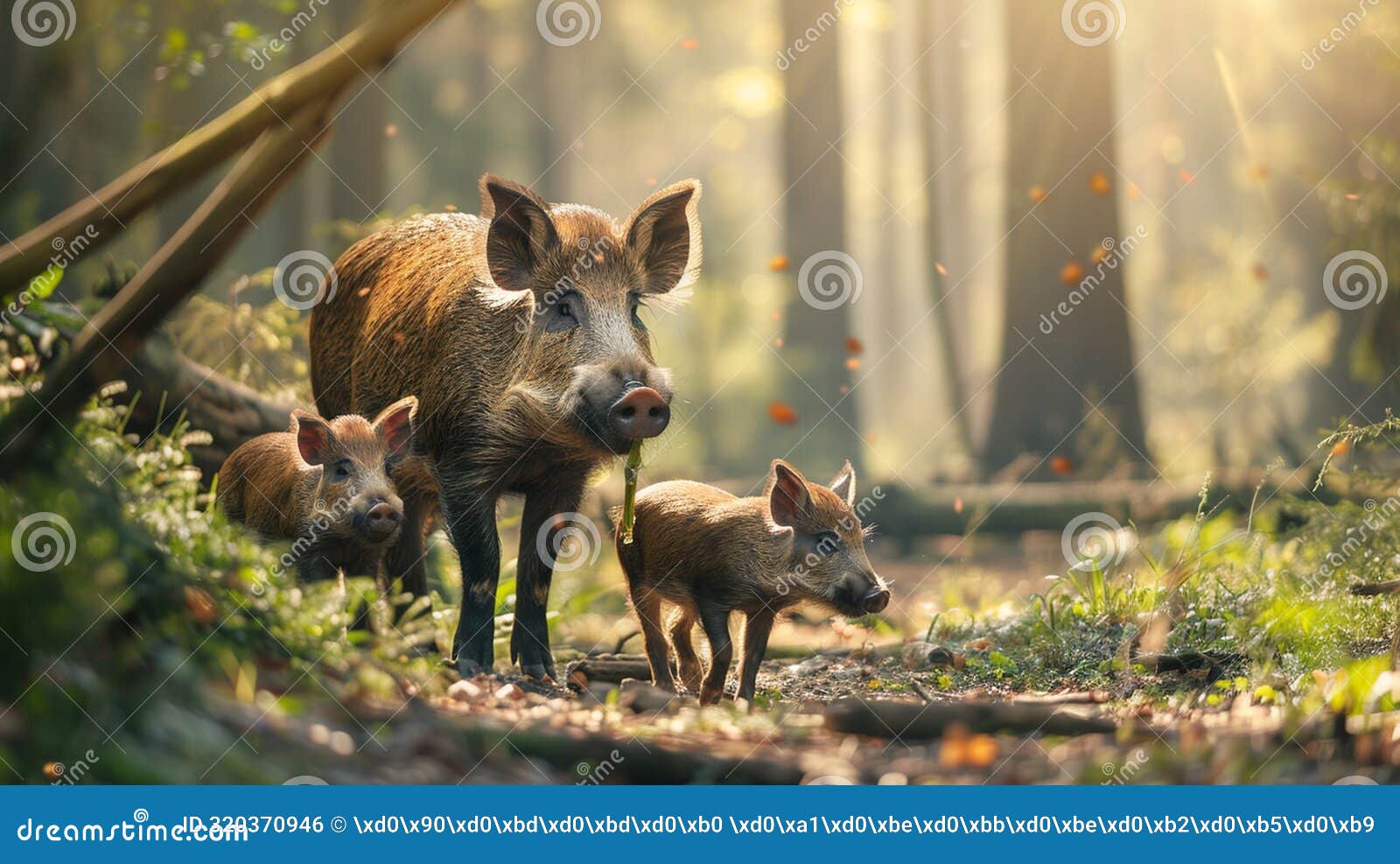 Wild Boar with Children in the Forest Stock Illustration - Illustration ...