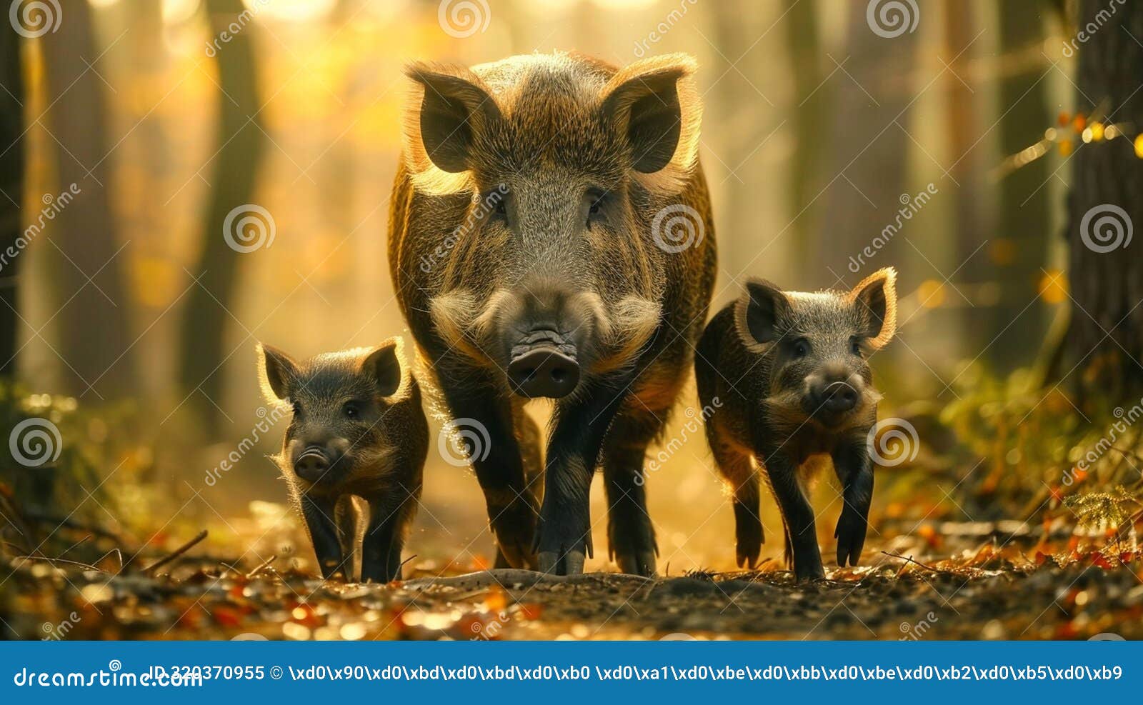 Wild Boar with Children in the Forest Stock Illustration - Illustration ...
