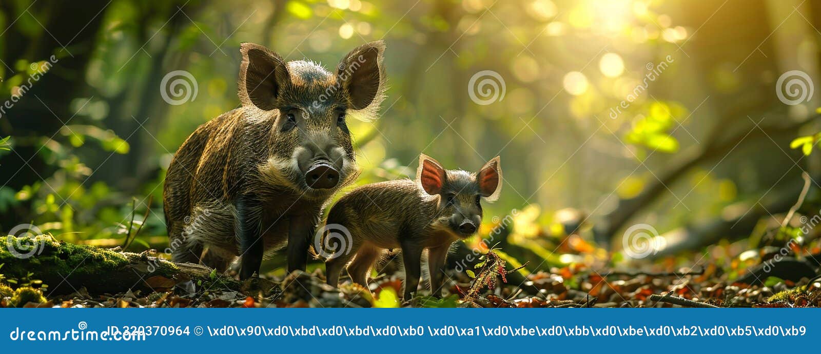 Wild Boar with Children in the Forest Stock Illustration - Illustration ...