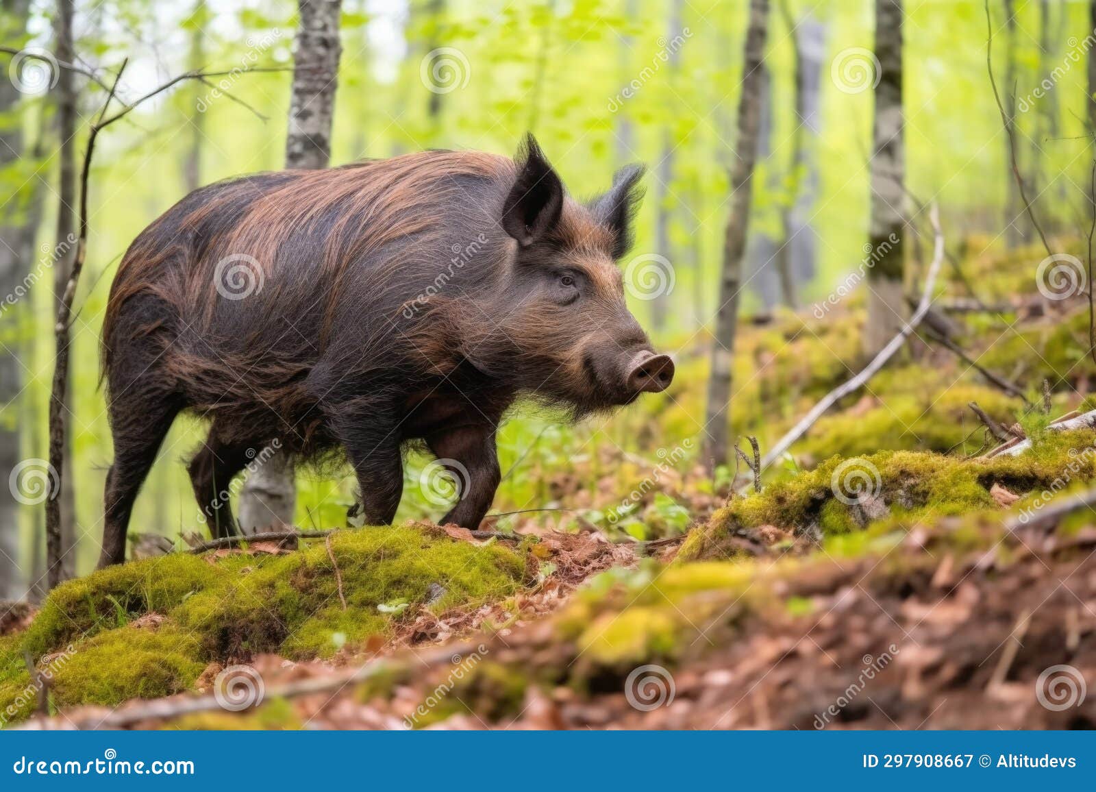 Wild Boar Foraging in a Forest during Day Time Stock Image - Image of ...