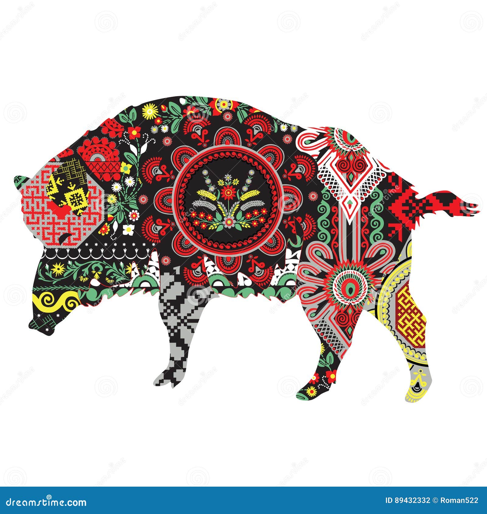 Wild boar with patterns stock vector. Illustration of european - 89432332