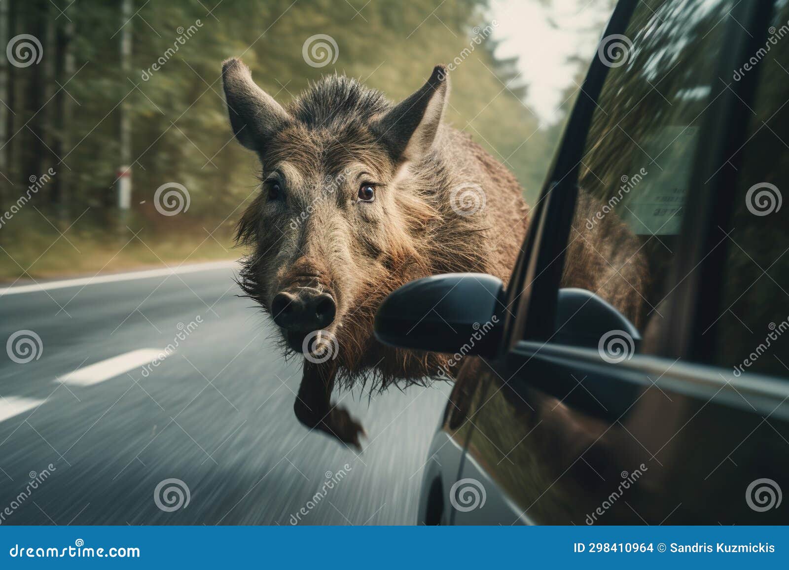 Wild Boar Running in Front of Moving Car. Generative AI Stock ...