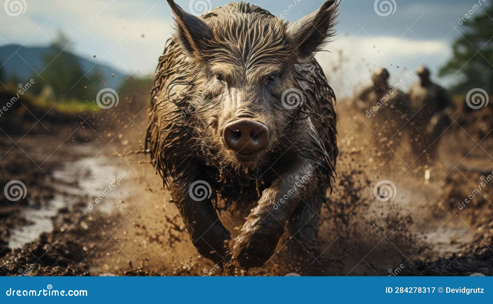 A Wild Boar Running through the Mud. Generative AI. Stock Image - Image ...