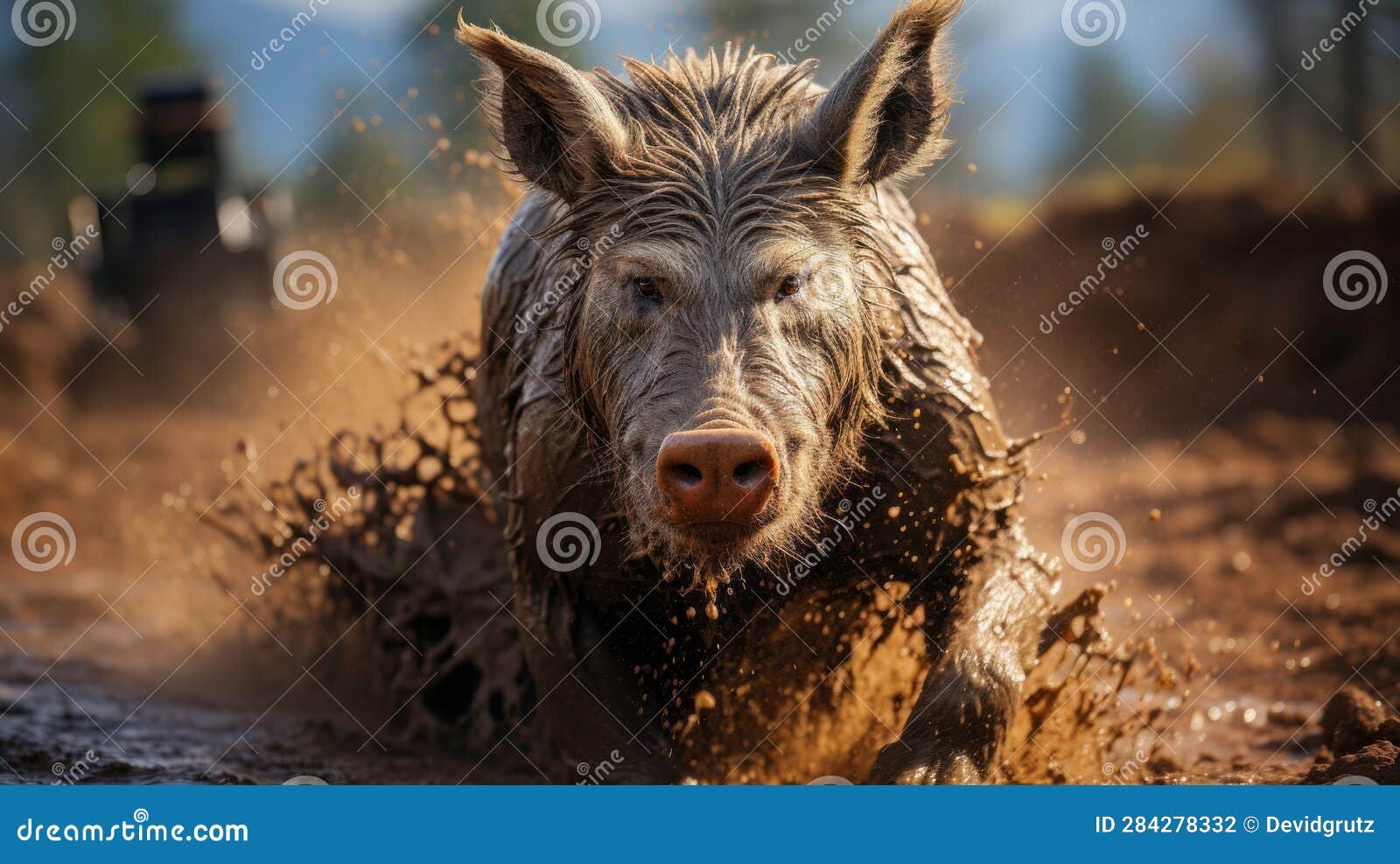 A Wild Boar Running through the Mud. Generative AI. Stock Photo - Image ...