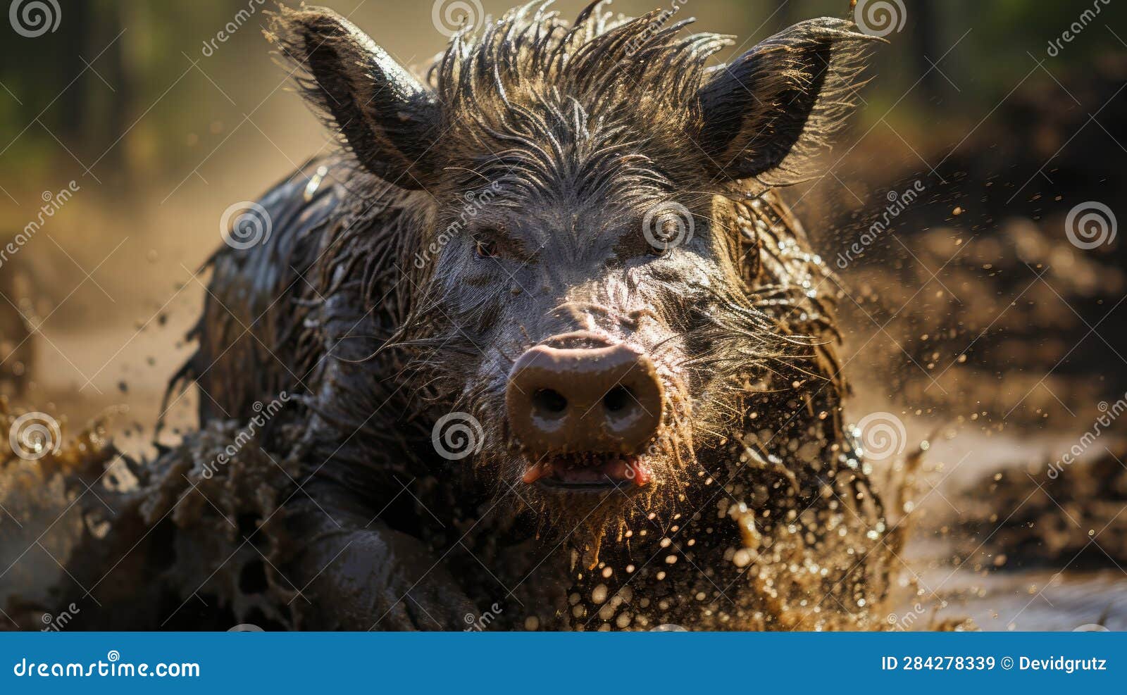 A Wild Boar Running through the Mud. Generative AI. Stock Image - Image ...
