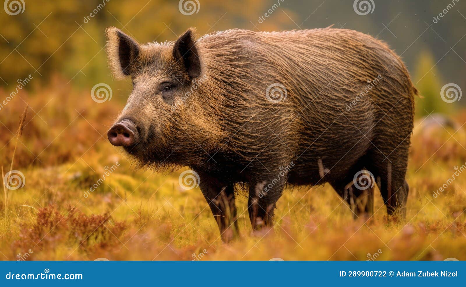 A Wild Boar Standing in a Field Stock Illustration - Illustration of ...